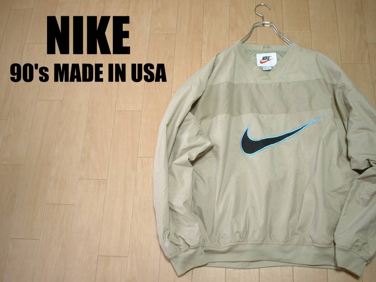 90sビンテージUSA製NIKEスウッシュ刺繍ウインドブレイカーXXL米国製プルオーバー正規ナイキMADE IN USAベージュナイロンジャケットレーカー(ジャンパー、ブルゾン)｜売買された ...