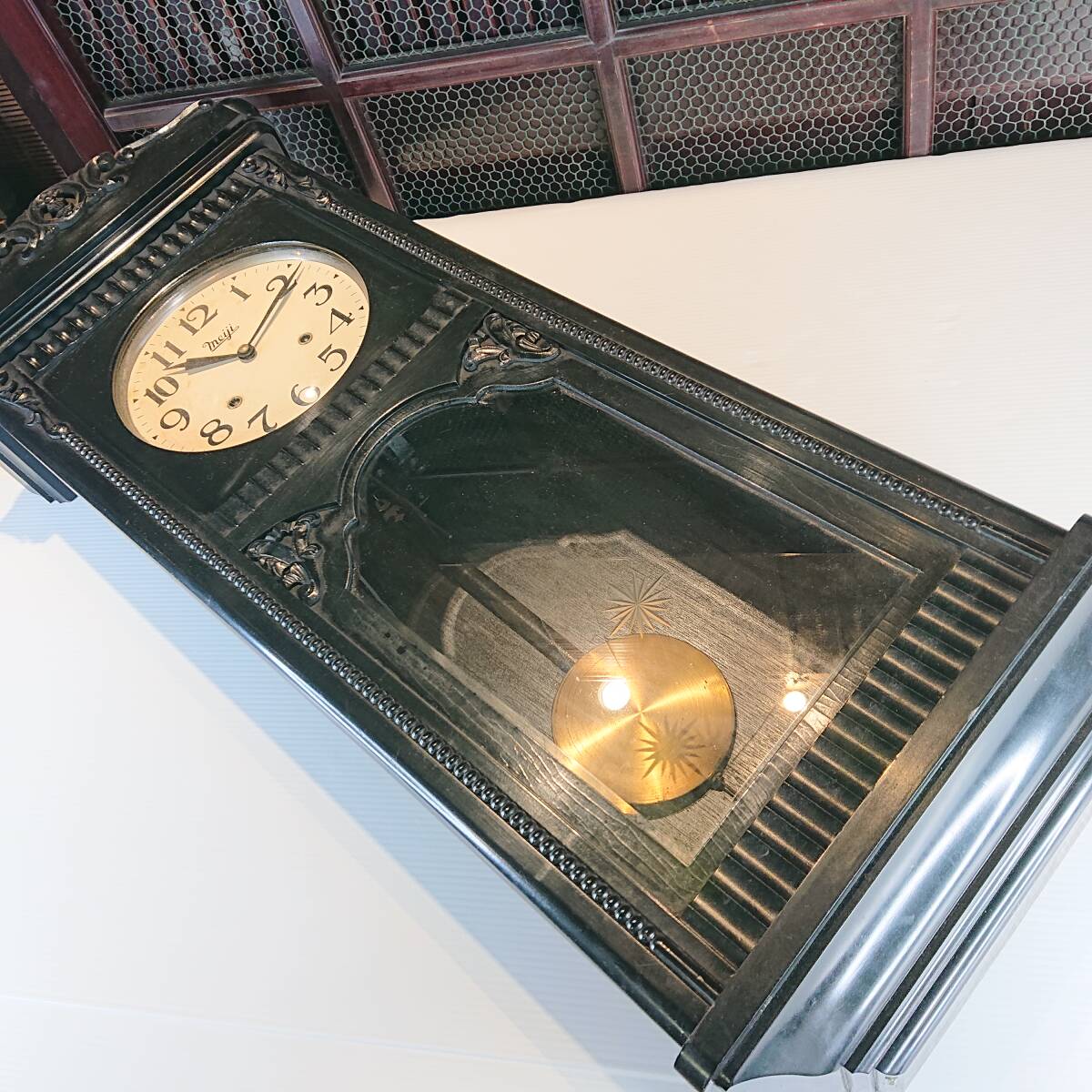 T06-1017 古時計 柱時計 掛け時計 振り子時計 ゼンマイ式 明治時計製 大型(アナログ)｜売買されたオークション情報、yahooの商品情報をアーカイブ公開 - オークファン ...