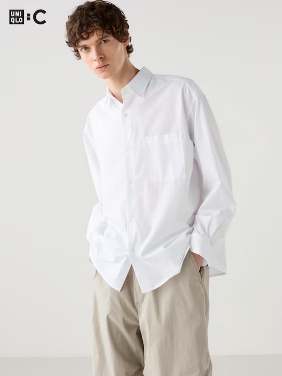 最新コラボ UNIQLO C ユニクロ ブロードオーバーサイズシャツ WH 最新コラボ UNIQLO C ユニクロ ブロードオーバーサイズシャツ WH