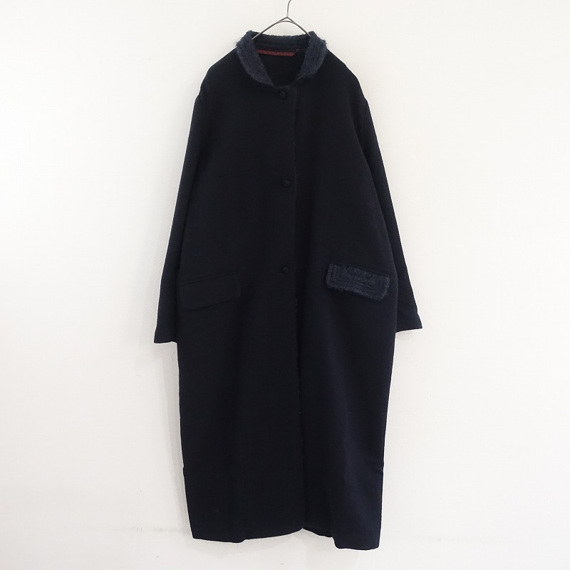 ダニエラグレジス DANIELA GREGIS ウールツイード×シャギーステンカラーコート ネイビー異素材切替ロング jk2-2409-202 90J42(Mサイズ)｜売買されたオークション ...