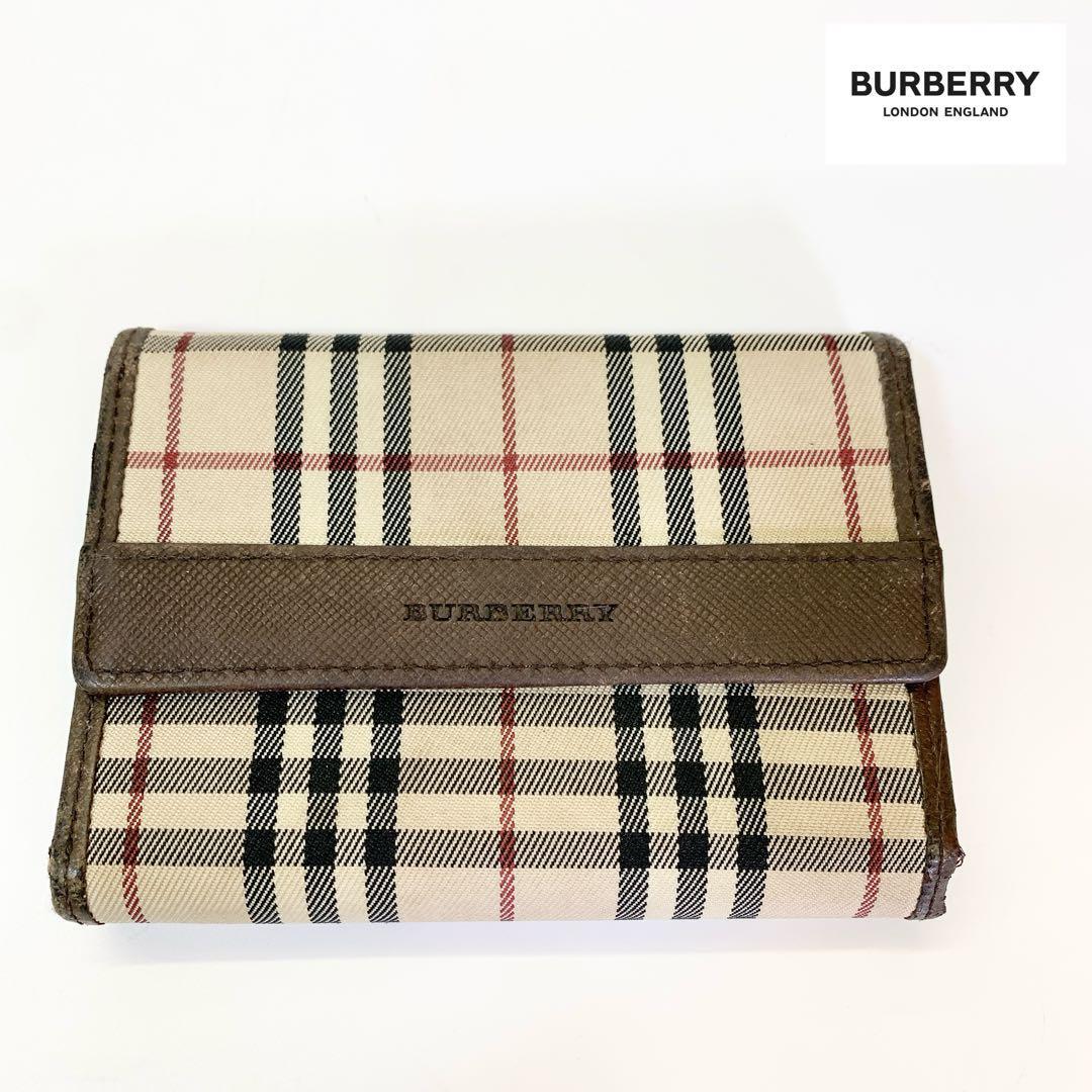 Yahoo!オークション - 3718 BURBERRY バーバリー 三つ折り財布 ノバチ...