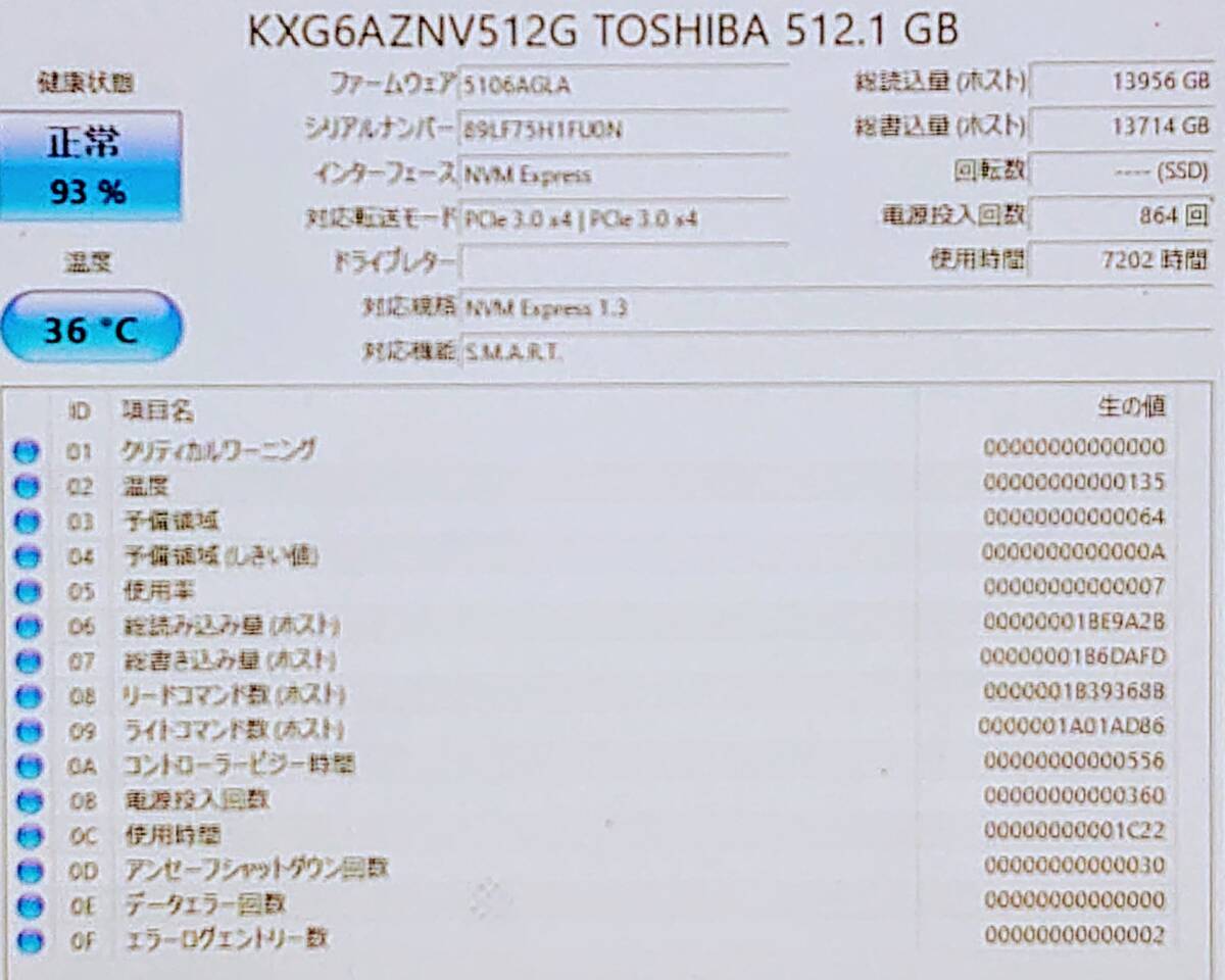 Yahoo!オークション - TOSHIBA m2 SSD Mkey 512GB 7202時間