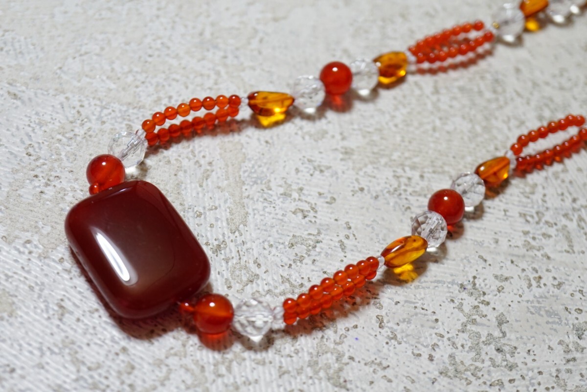 Yahoo!オークション - 30 天然琥珀 瑪瑙 本水晶 ネックレス ヴィンテー...