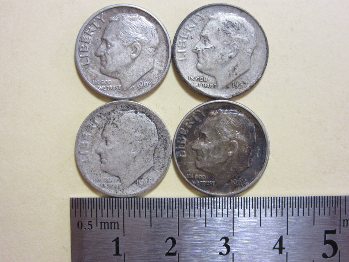 Yahoo!オークション - 22 アメリカ ONE DIME銀貨 4枚 9 89g