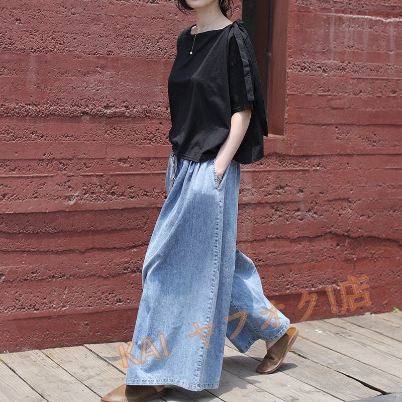 Yahoo!オークション - 新品～3L4L ウォッシュ加工超ワイドデニムパン...