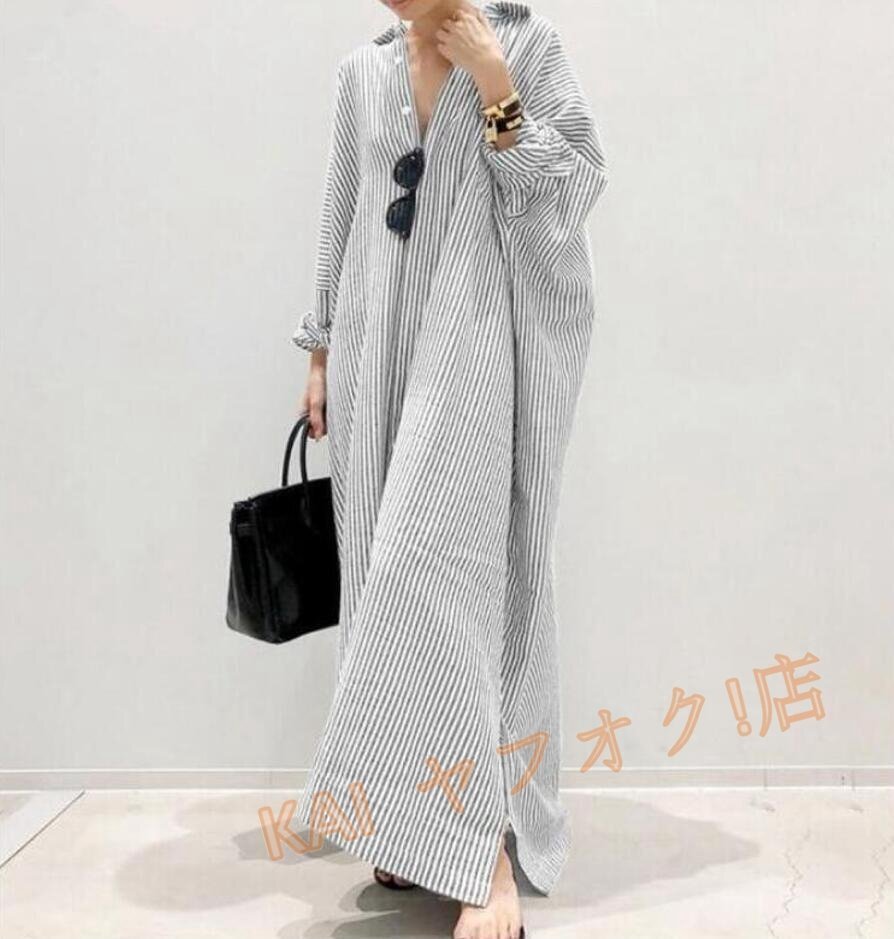 Yahoo!オークション - A189 新品春季 シャツワンピース ロングワンピー...