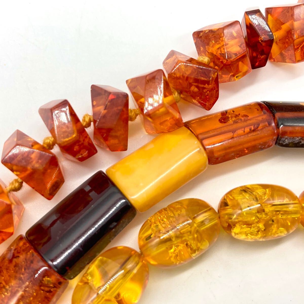 ロイヤルアンバー入り 琥珀ネックレス3点おまとめ o 約112.1g コハク こはく アンバー 大珠 amber necklace jewelry accessory DB3(アンバー、琥珀 ...