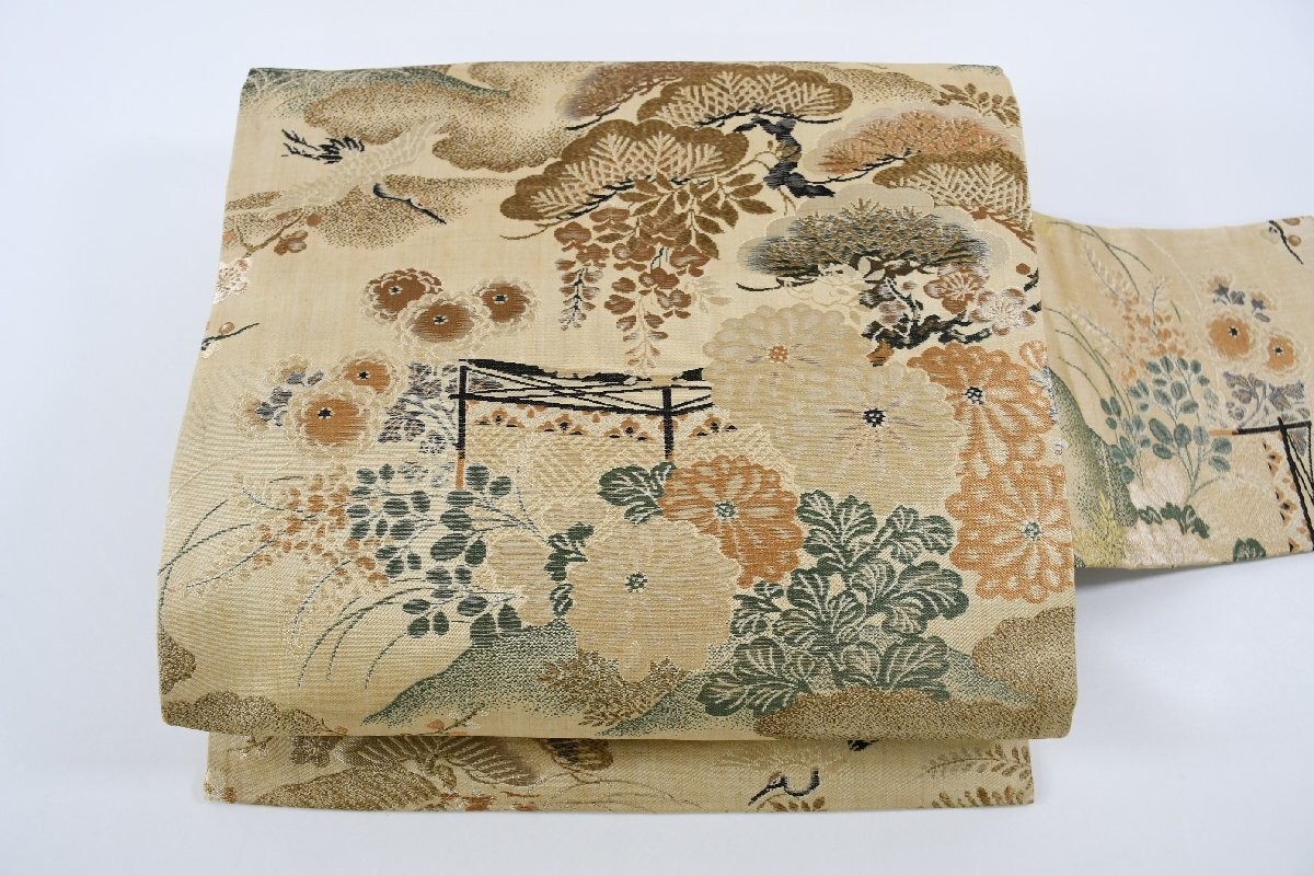 Yahoo!オークション - 名古屋帯 アンティーク 菊 風景 花 帯丈358cm 着...