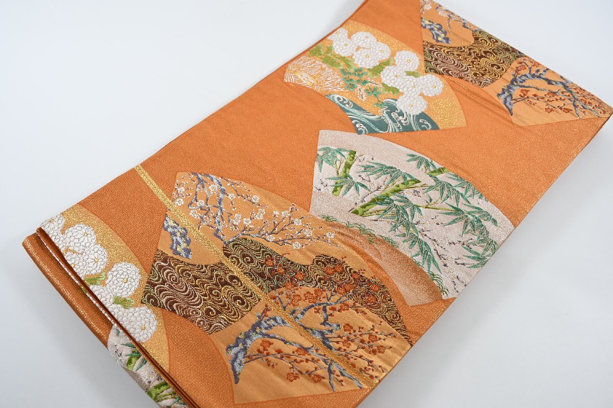 Yahoo!オークション - 袋帯 琳派扇面集 六通柄 金糸 風景 花 帯丈422cm...