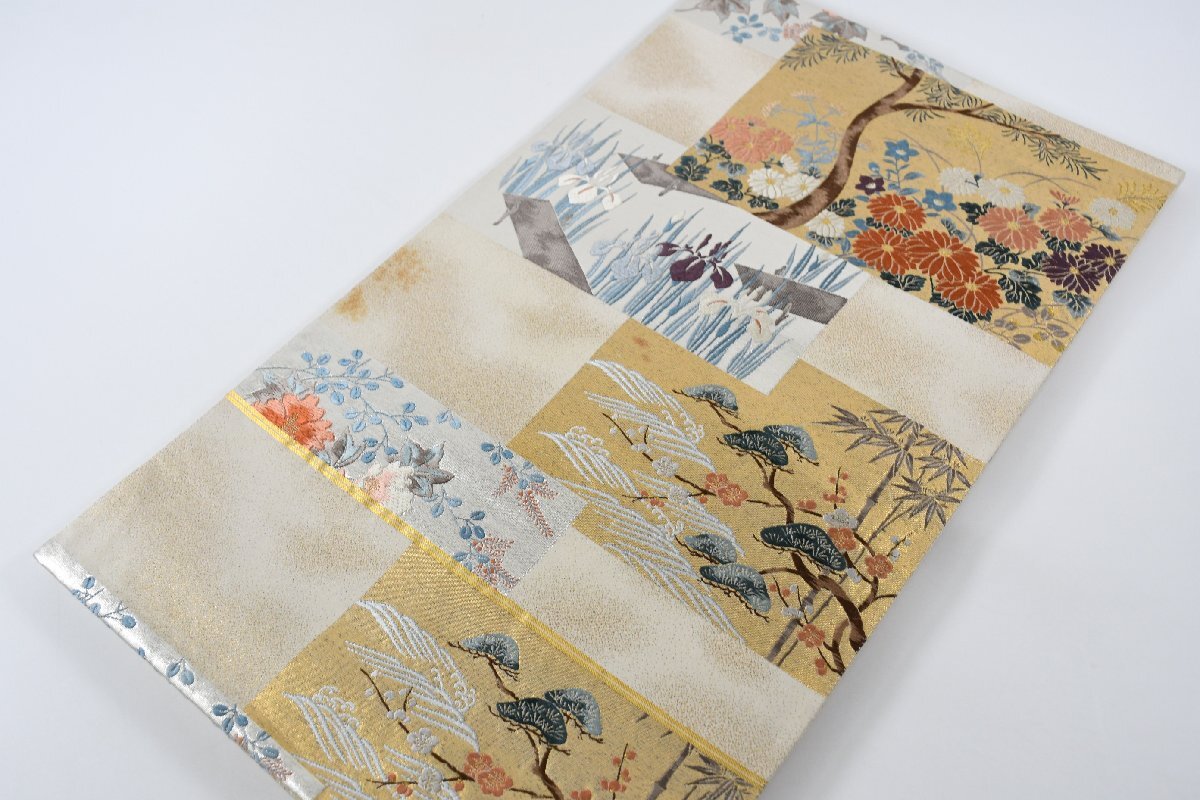 Yahoo!オークション - 袋帯 琳派桃山憩園文 未仕立て 六通柄 杜若 花 ...