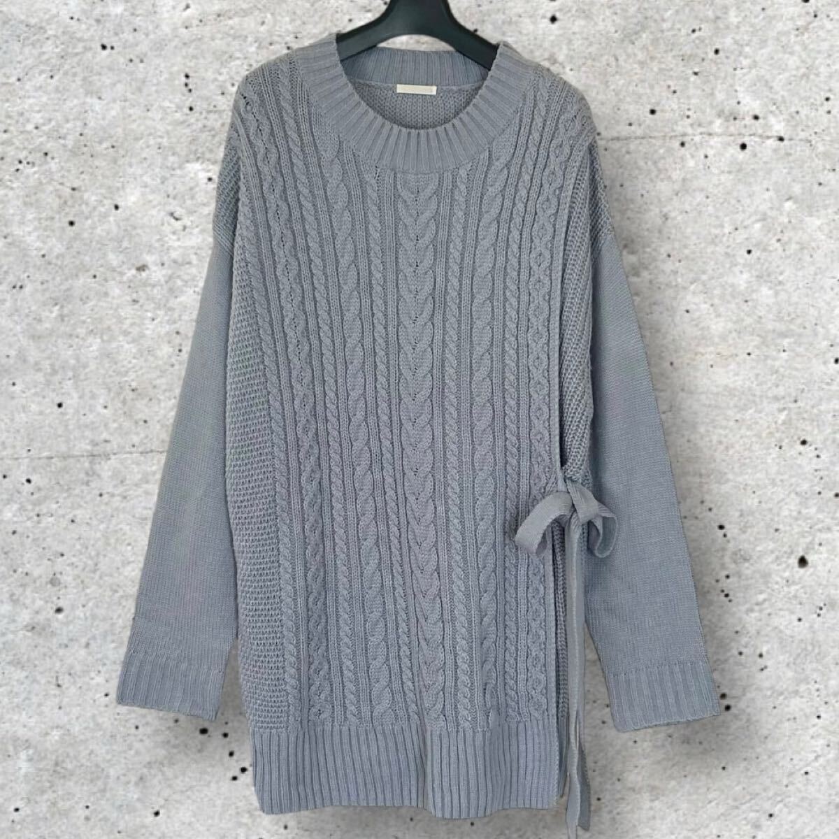 Yahoo!オークション - 【0435】GU ケーブルニット サイドリボンチュニ...