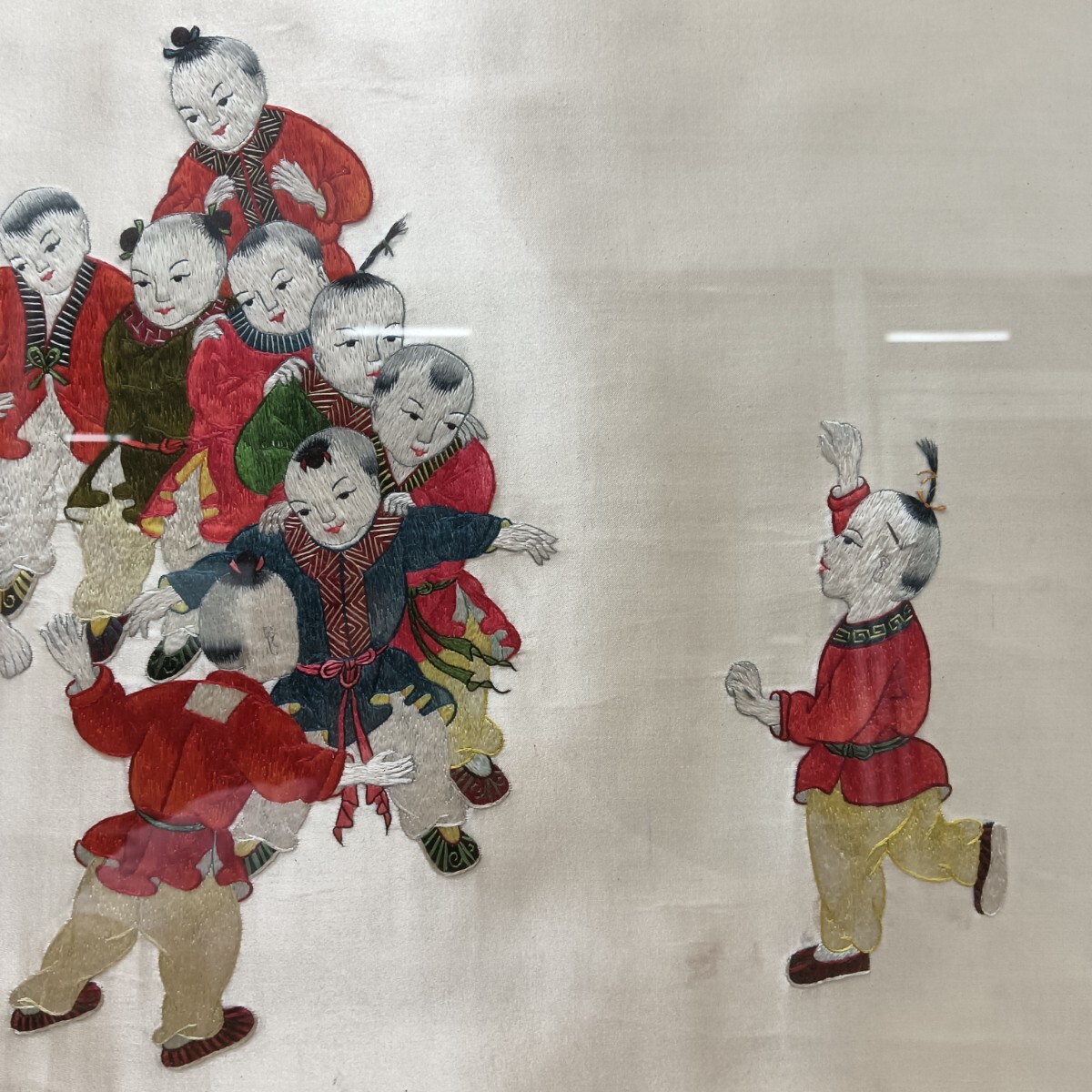 Yahoo!オークション - 【A0308】レア 民国時代 刺繍 童楽図 湘繍 唐子 ...