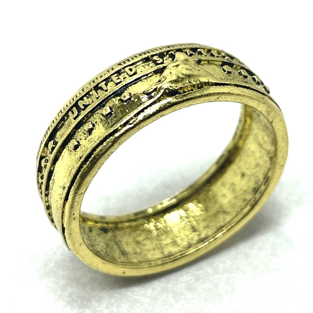 Yahoo!オークション - ゴールドリング ウルフモチーフ コイン ヴィンテ...