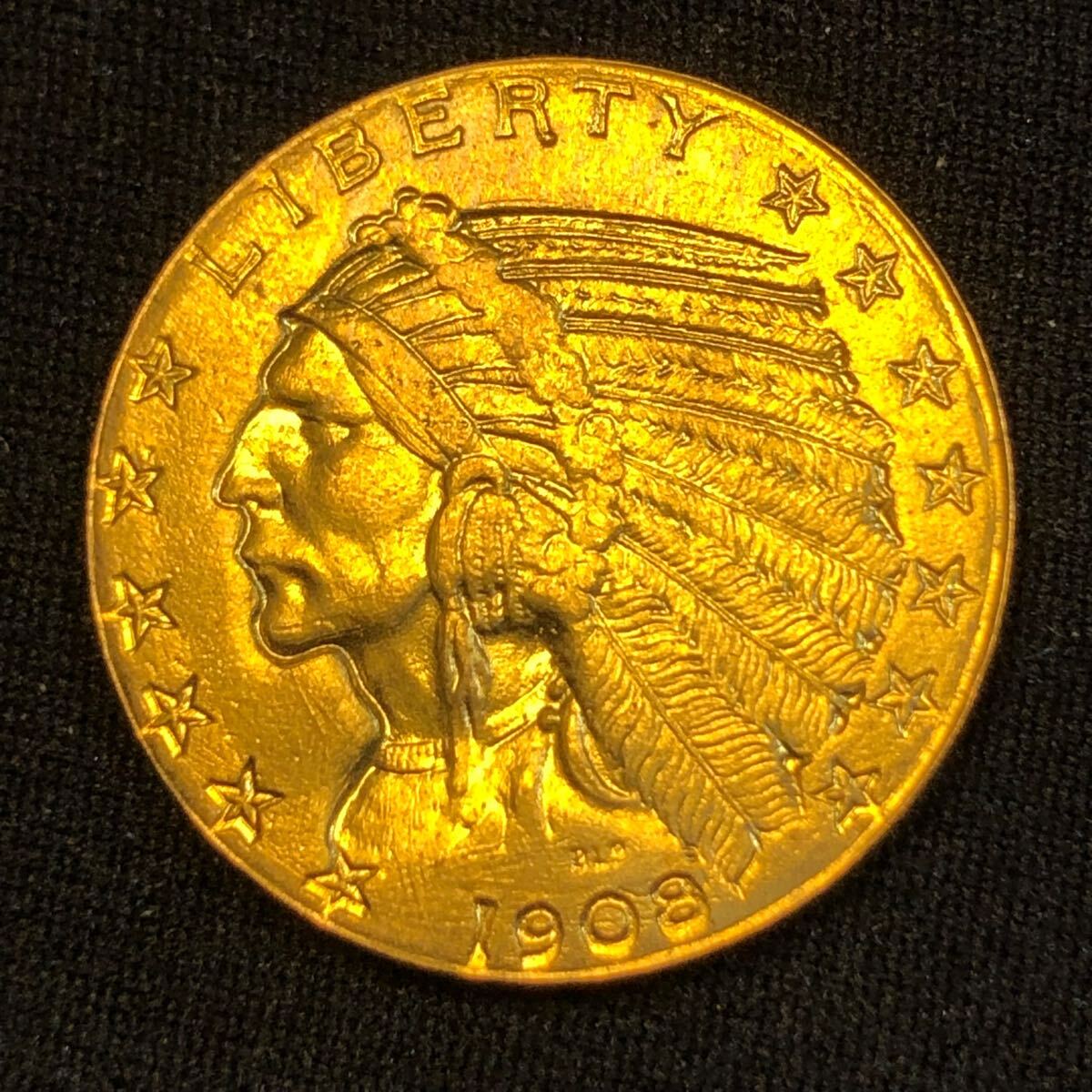 Yahoo!オークション - 金貨 古銭 1908年 アメリカ インディアン人像 ド...