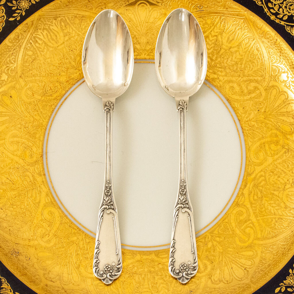 Yahoo!オークション - ロココ 銀無垢 デザートスプーンx2 【t95】フラ...