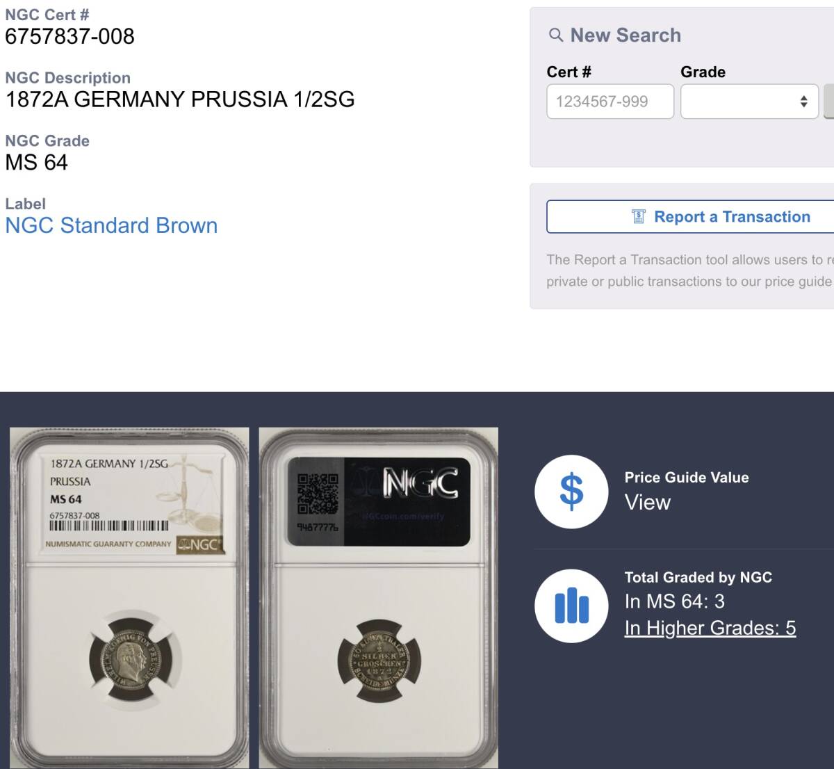 Yahoo!オークション - 日終 【NGC MS64】1872A ドイツ 1/2SG銀貨 プロ...