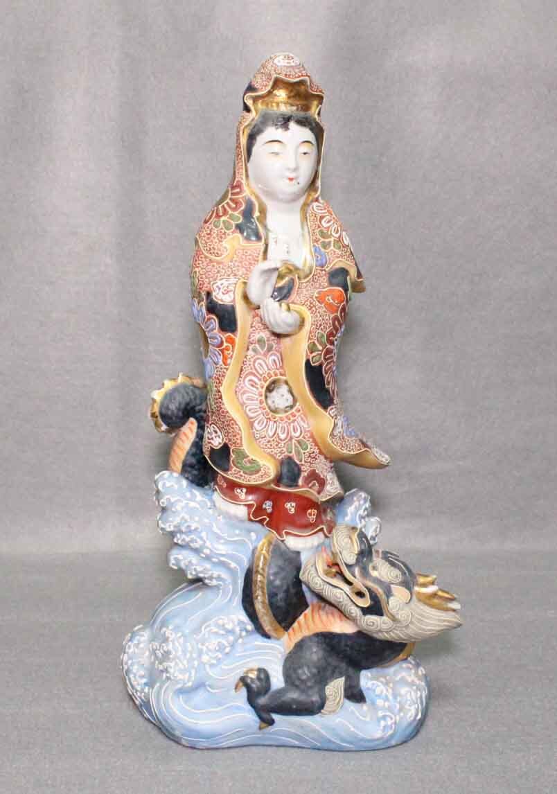 Yahoo!オークション - [j303]仏教美術 色絵金彩観音像 九谷焼 30cm 陶...