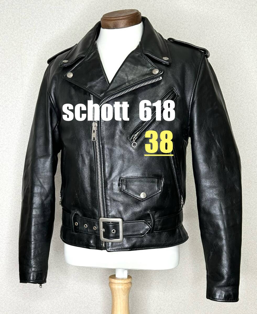 Yahoo!オークション - 良品③schott【38】618 米国製 ダブルライダース...