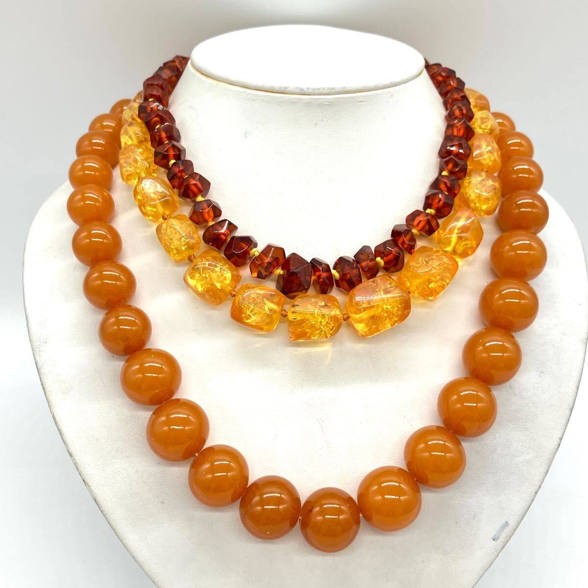 Yahoo!オークション - 琥珀ネックレス3点おまとめ o 重量約153g べっ...