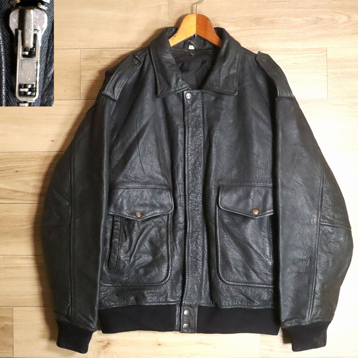Yahoo!オークション - B6T/Y9.17-5 アメリカ古着 レザーフライトジャケ...
