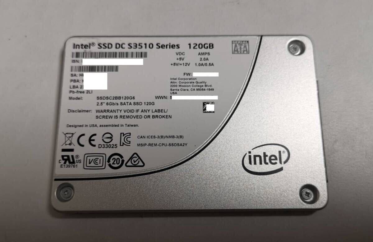 使用時間35865~47004時 3個限定 intel SSD DC S3510 Series 120GB MLC 2.5inch SSDSC2BB120G6 SATA(128GB～)｜売買さ ...