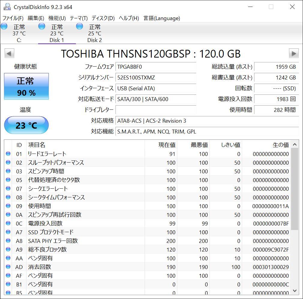 Yahoo!オークション - 【使用時間282時間】TOSHIBA 120GB THNSNS120GBS...