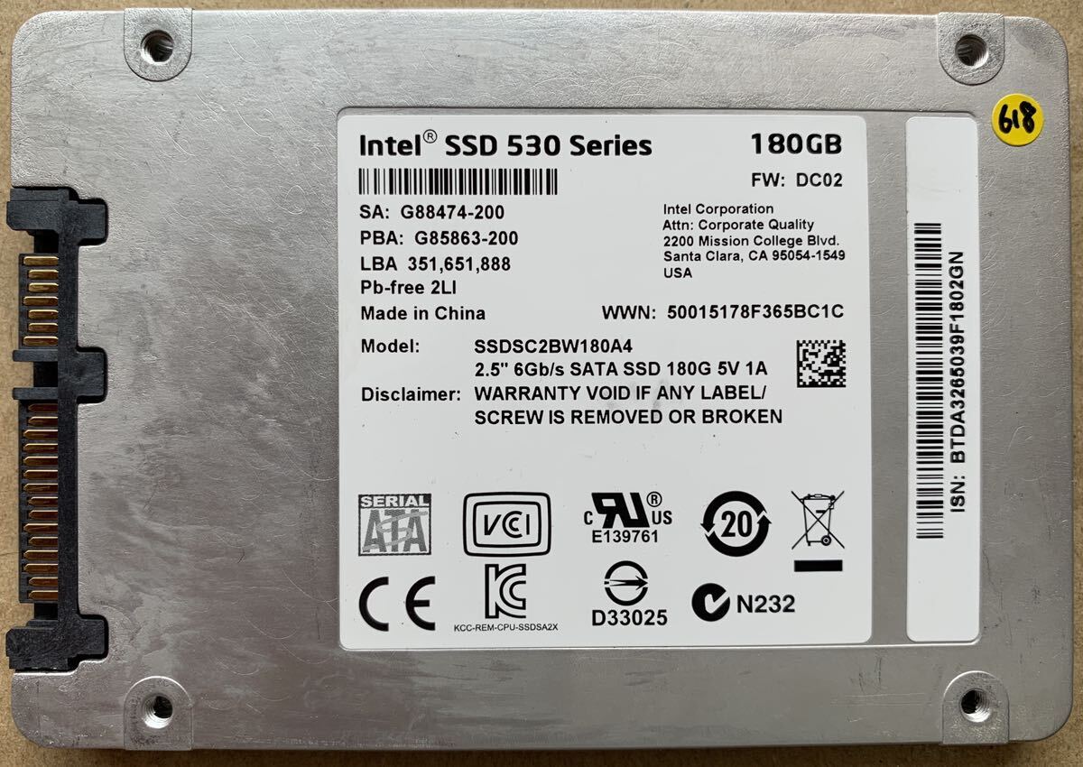 【使用時間1364時間】intel 180GB 530 Series SSDSC2BW180A4 2.5 SATA SSD 618｜代購幫