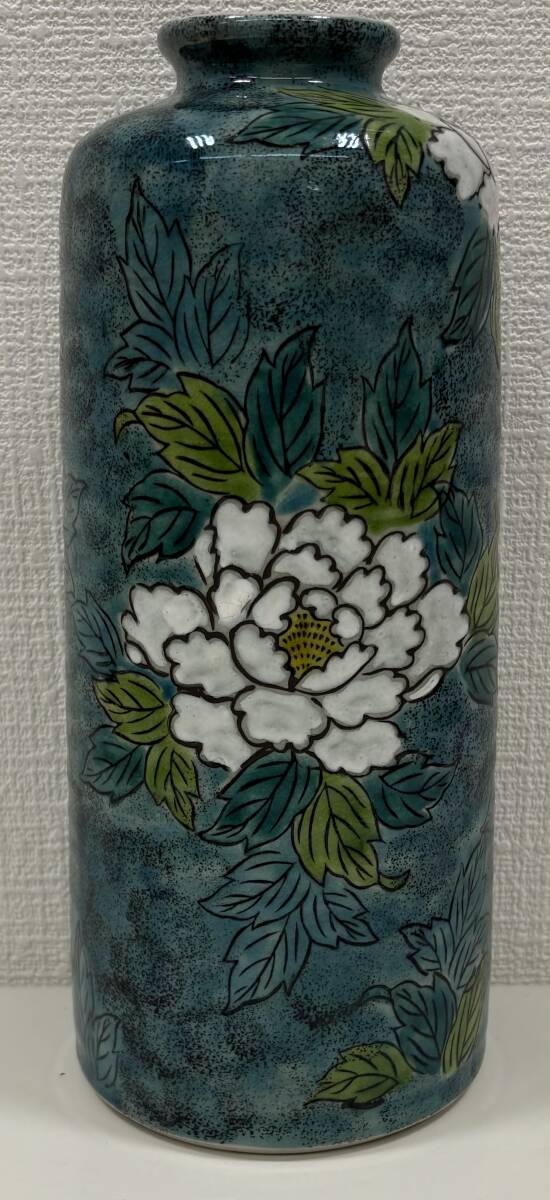 Yahoo!オークション - #9264 九谷焼 九谷清香 花瓶 色彩 花柄 青 陶器