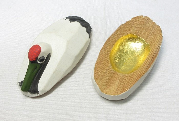 Yahoo!オークション - 【A0046】茶道具 彫刻家 市川銕琅 木彫 巣籠 鶴 ...