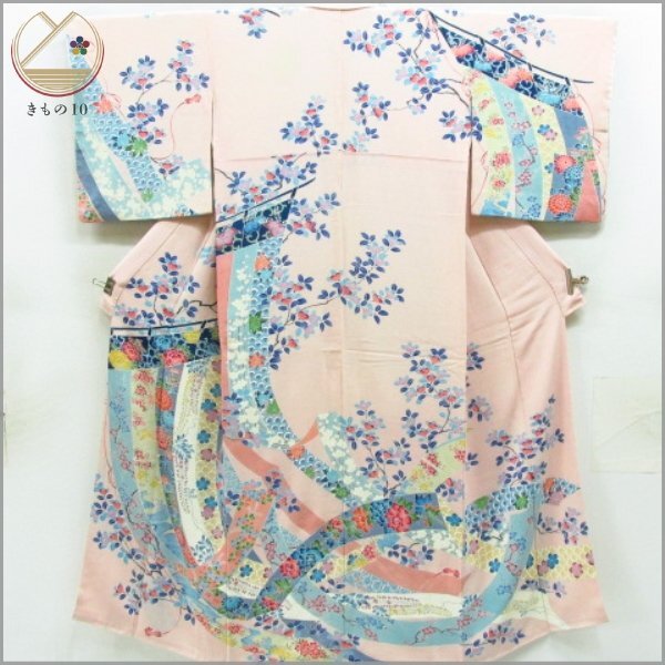 Yahoo!オークション - 着物10 1円 絹 訪問着 縮緬 型染め 袷 身丈161c...