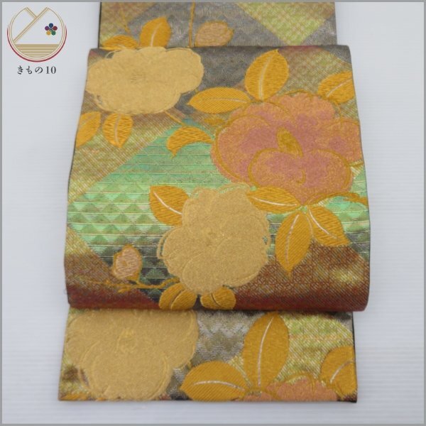 Yahoo!オークション - 着物10 1円 絹 袋帯 椿 六通柄 長さ422cm [同梱...