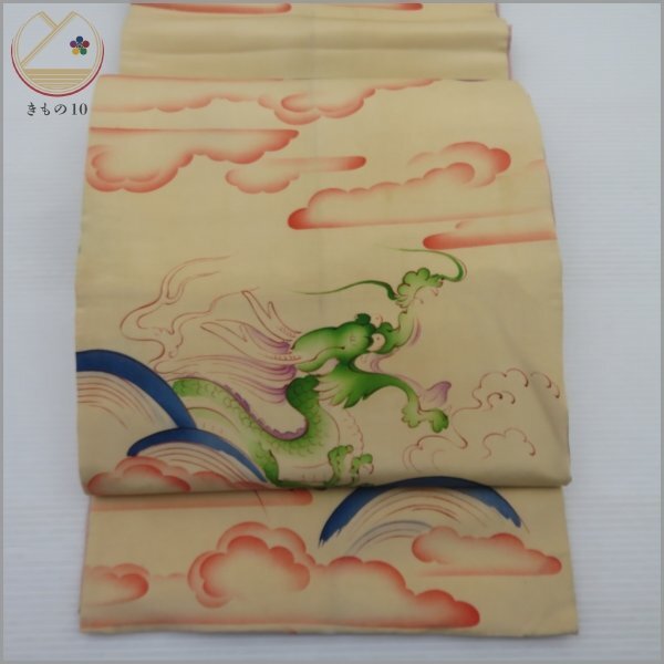 Yahoo!オークション - 着物10 1円 絹 昼夜帯 アンティーク 龍 全通柄 ...