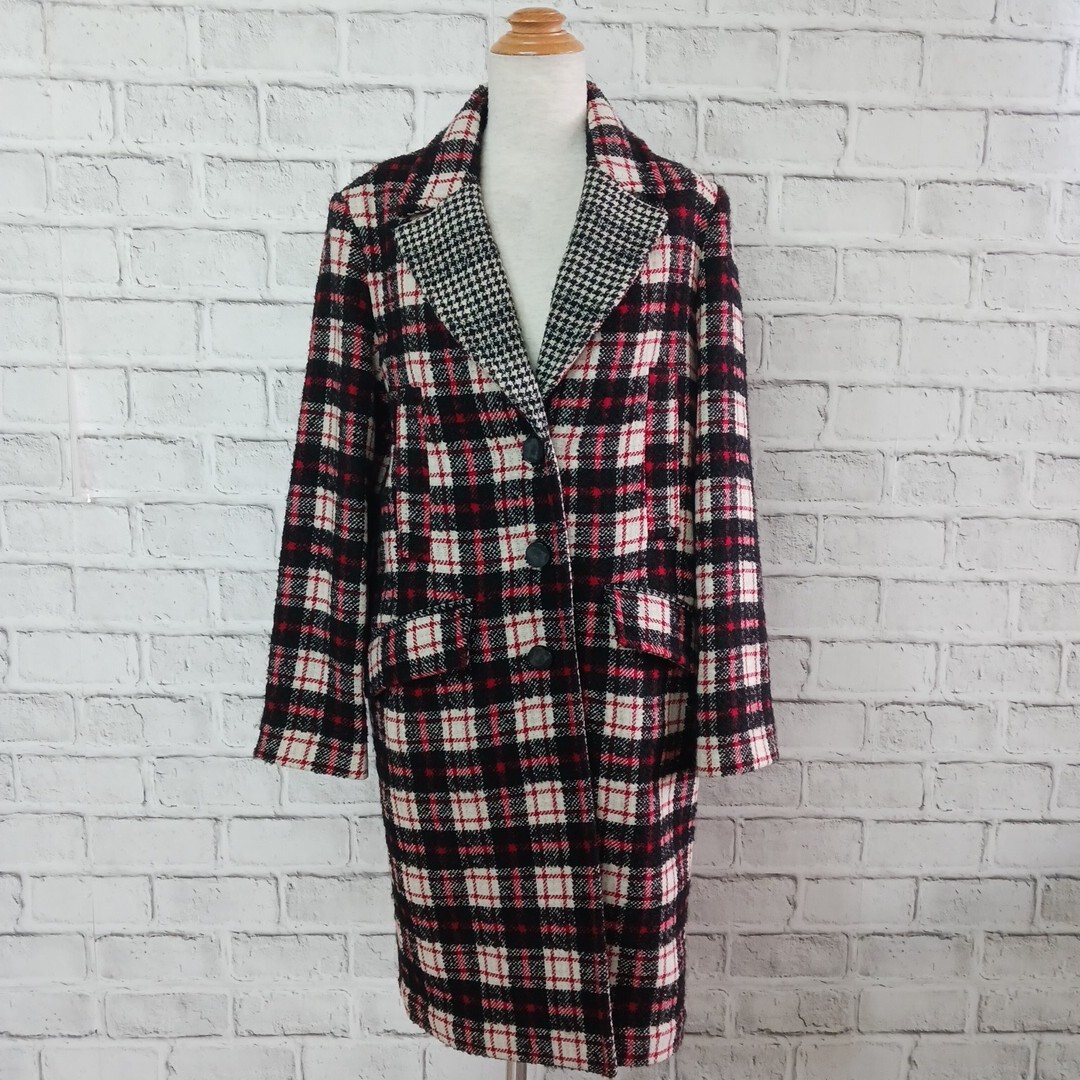 9】MAISON LENER チェック柄ロングコート36 9】MAISON LENER チェック柄ロングコート36