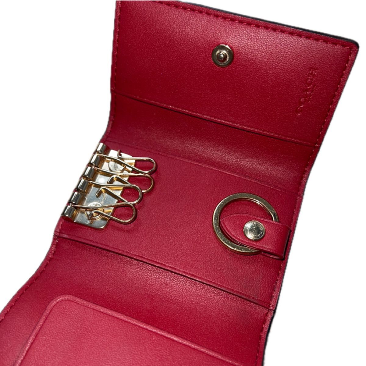 COACH キーケース コーチ 馬車柄 馬 馬車 焦茶色 赤 カラー COACH キーケース コーチ 馬車柄 馬 馬車 焦茶色 赤 カラー