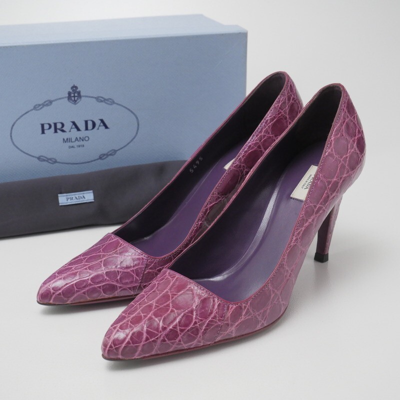GQ3494 イタリア製 プラダ PRADA クロコダイルレザー/本ワニ革 パンプス 靴 36.5 23.5cm相当 パープル系(女性用)｜売買されたオークション情報、yahooの商品情報を ...