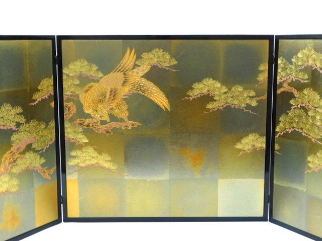 Yahoo!オークション - 中0243 御屏風 七彩箔 松と鷹 へり無し 18号 金...