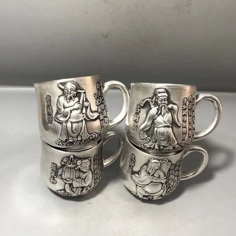 Yahoo!オークション - 古玩 収蔵品放出 中国蔵銀八仙杯湯飲み杯四つ(G-...