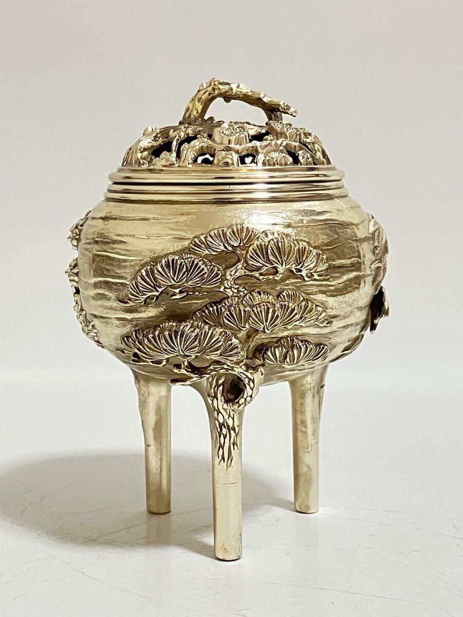 Yahoo!オークション - 銀製約927g 在銘有り 銀製三友三足香炉 松竹梅