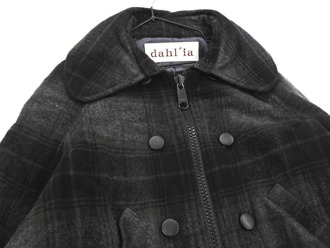 Yahoo!オークション - dahl’ia ダリア ウール混 チェック コート グレ...