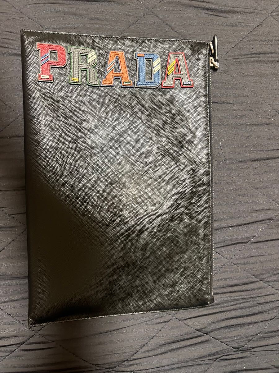 1円スタート プラダ ロゴ クラッチバッグ SAFFIANO CHARAC 2NG001 クラッチバッグ サフィアーノ レザー PRADA NERO M ブラック メンズ(クラッチバッグ ...