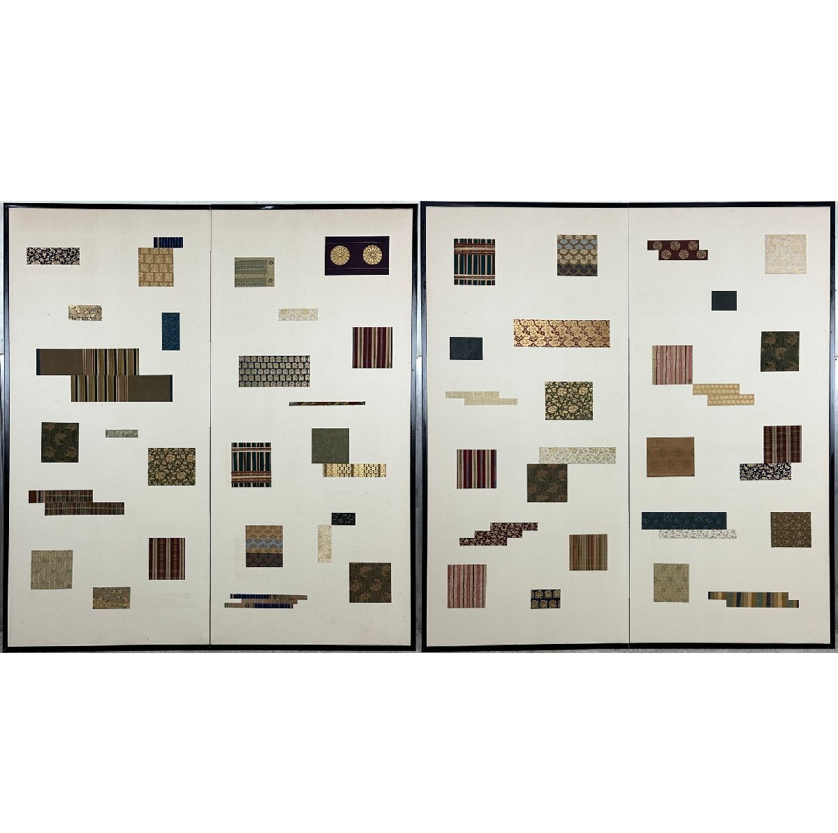 Yahoo!オークション - 【屏風屋】66s 裂 貼混ぜ 二枚折 屏風 一双 高さ...