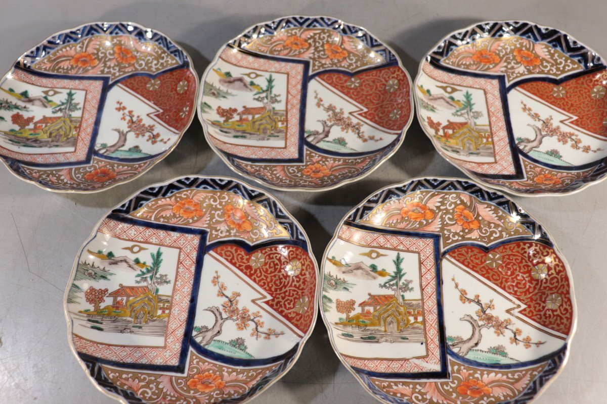 Yahoo!オークション - E341 伊万里色絵七寸皿5枚/色絵皿/和骨董/和食器...