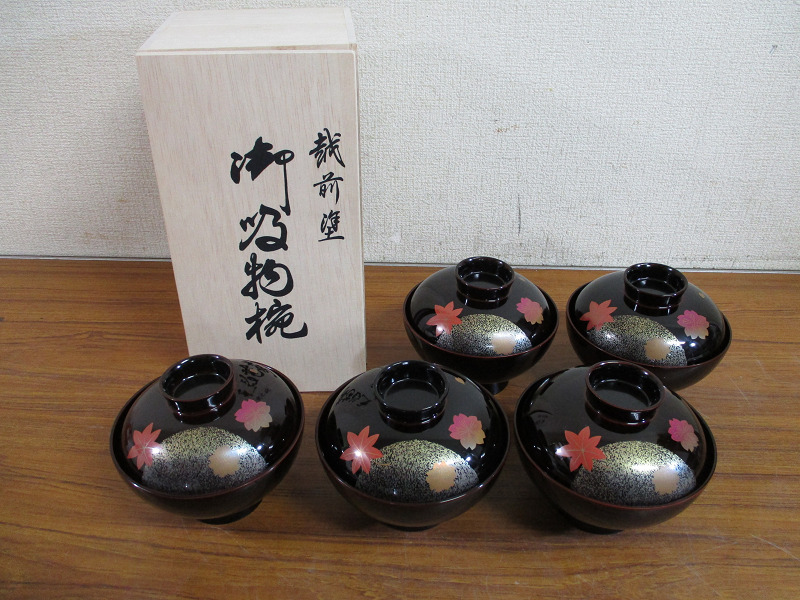 Yahoo!オークション - 【Y10/K】未使用 越前塗 御吸物椀 漆器 5客 正月...