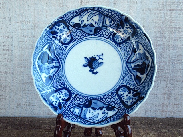 Yahoo!オークション - A148 染付 輪花 皿 骨董