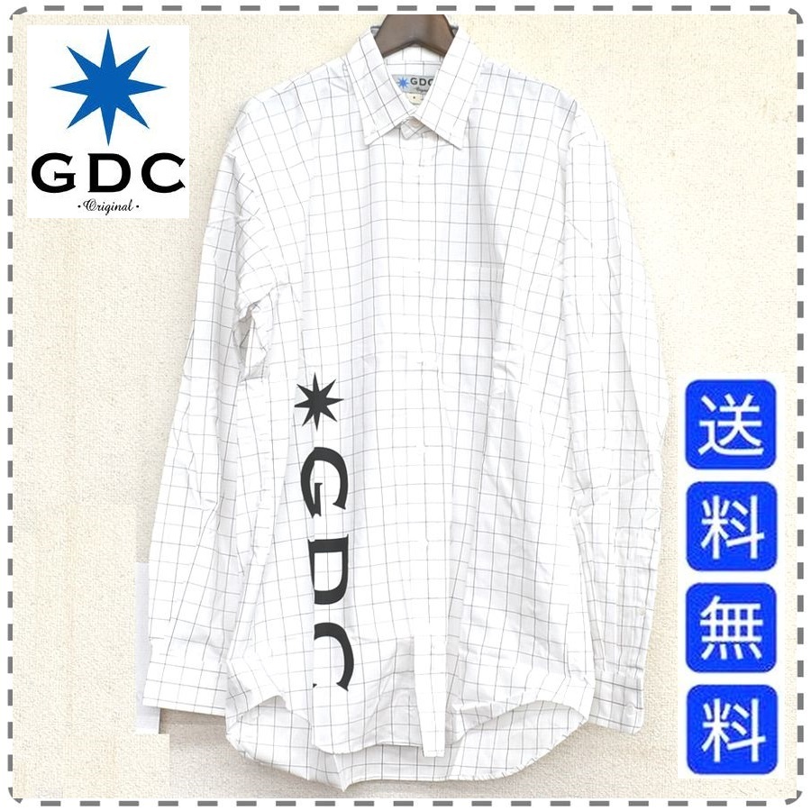 Yahoo!オークション - メンズLサイズ 白 日本製 長袖ロゴチェックシャ...