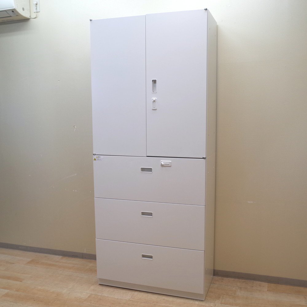 イトーキ ITOKI シンラインキャビネット ダイヤル錠 HTM0109HSL-W9/HTM0109AAL1-W9 上下書庫 両開き 引き出し KK12764 オフィス家具(キャビネ)｜売買さ ...