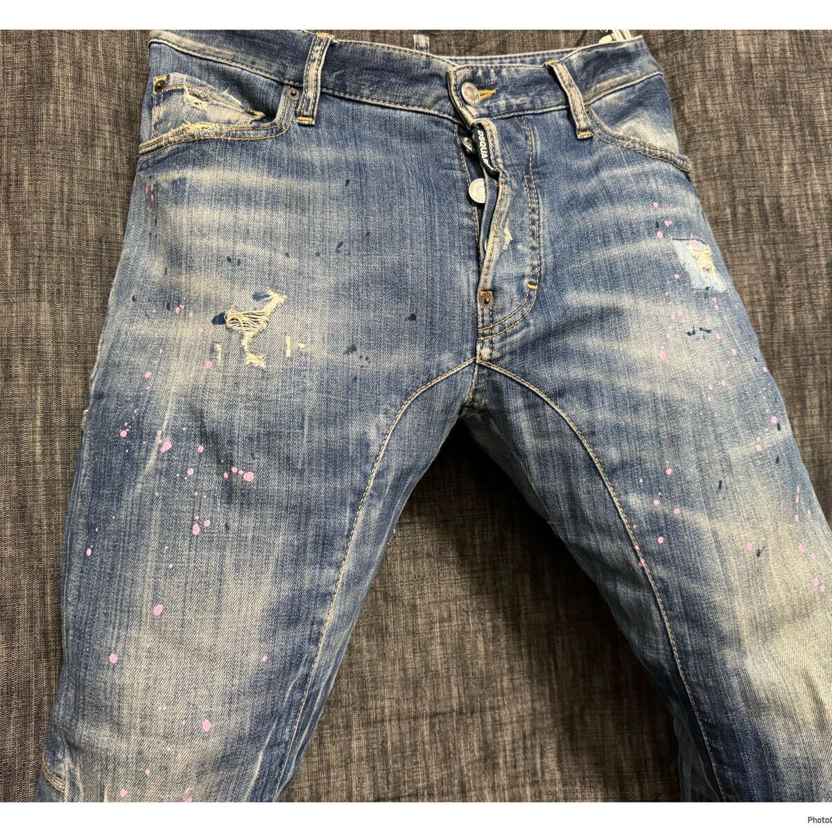 Dsquared2 ペンキタイディバイカーデニムダメージ加工46 メンズ Dsquared2 ペンキタイディバイカーデニムダメージ加工46 メンズ
