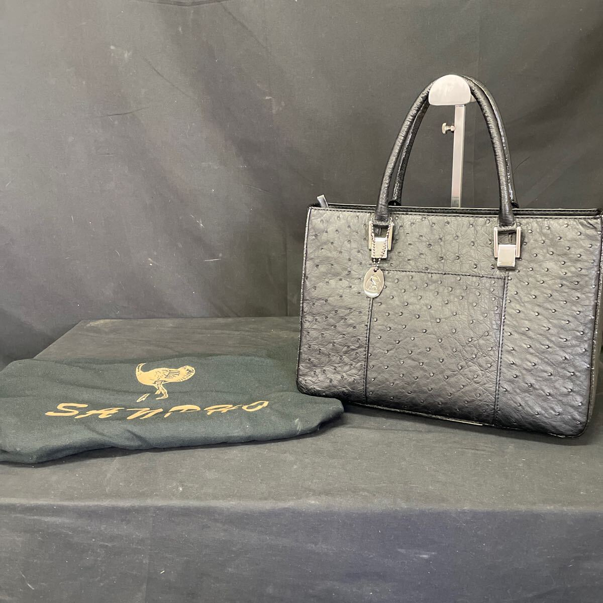 Yahoo!オークション - iii sanpo サンポー オーストリッチ ハンドバッ...