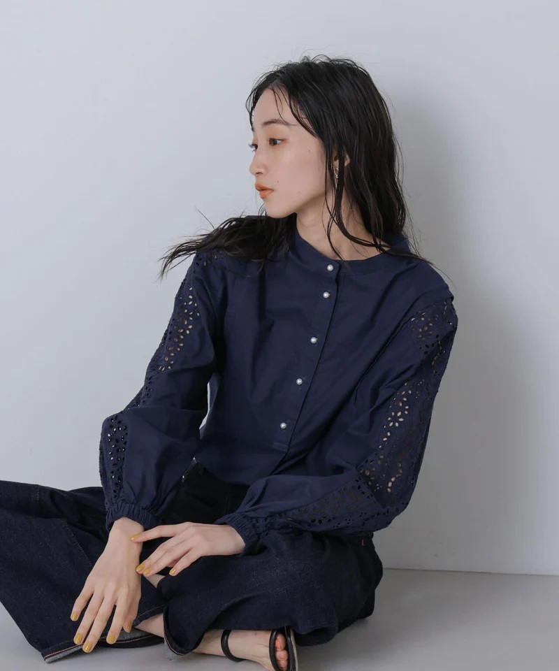 NANO universe ナノユニバース 24SS レースお花刺繍2WAYパール釦 NANO universe ナノユニバース 24SS レースお花刺繍2WAYパール釦
