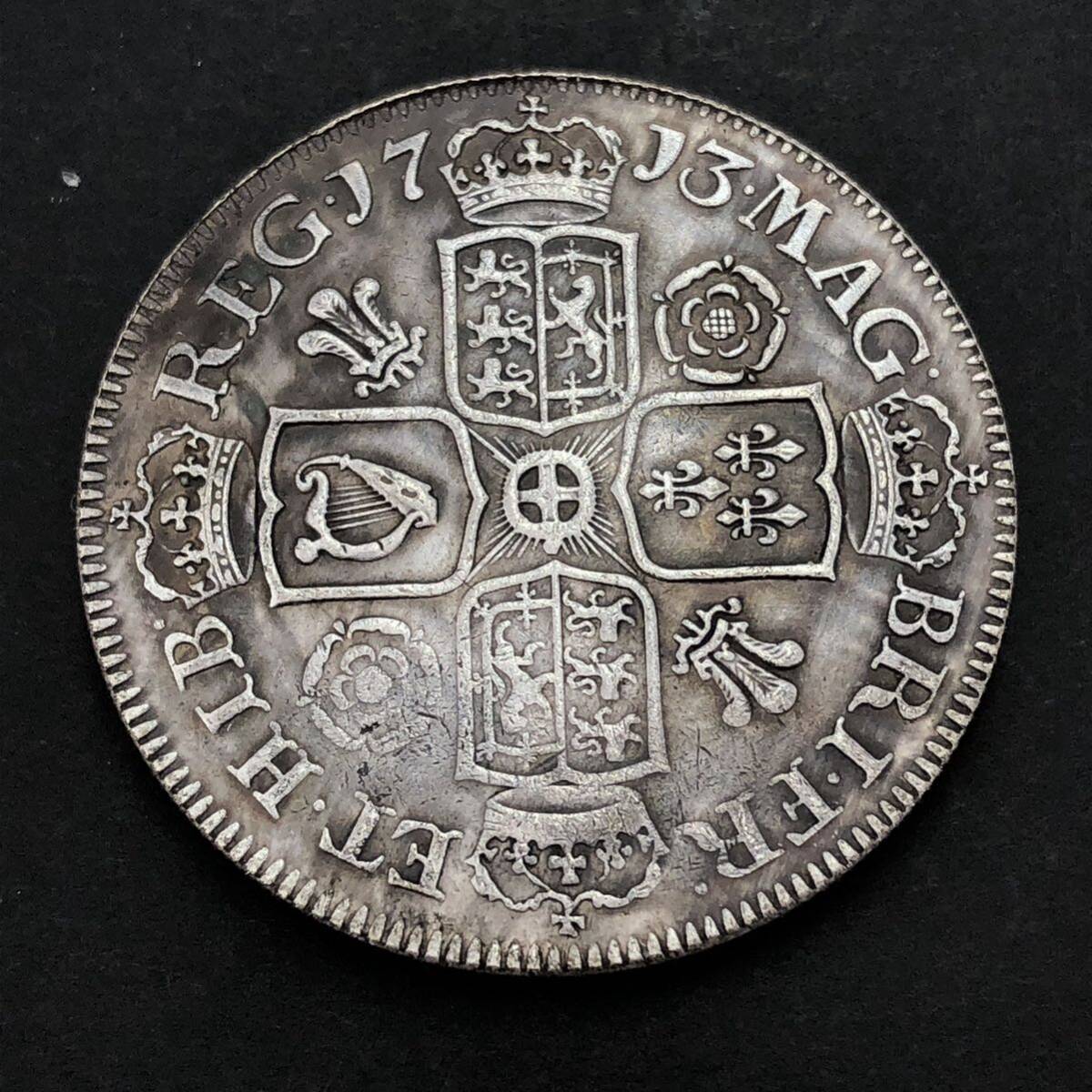 Yahoo!オークション - X49外国古銭 1713年 イギリス アン女王 ユトレヒ...